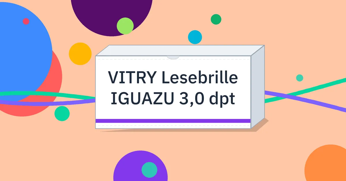Symbolbild: Packung mit der Aufschrift VITRY Lesebrille IGUAZU 3,0 dpt (PZN 16788361) – Verfügbarkeit und Bezug in Apotheken in Frankfurt am Main