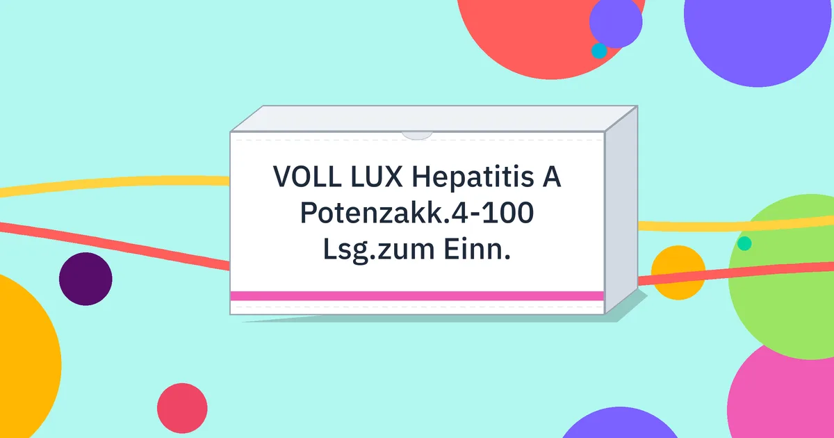 Symbolbild: Packung mit der Aufschrift VOLL LUX Hepatitis A Potenzakk.4-100 Lsg.zum Einn. (PZN 12390420) – Verfügbarkeit und Bezug in Apotheken in Frankfurt am Main
