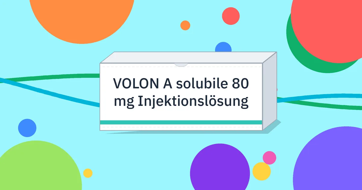 Symbolbild: Packung mit der Aufschrift VOLON A solubile 80 mg Injektionslösung (PZN 02751673) – Verfügbarkeit und Bezug in Apotheken in Frankfurt am Main