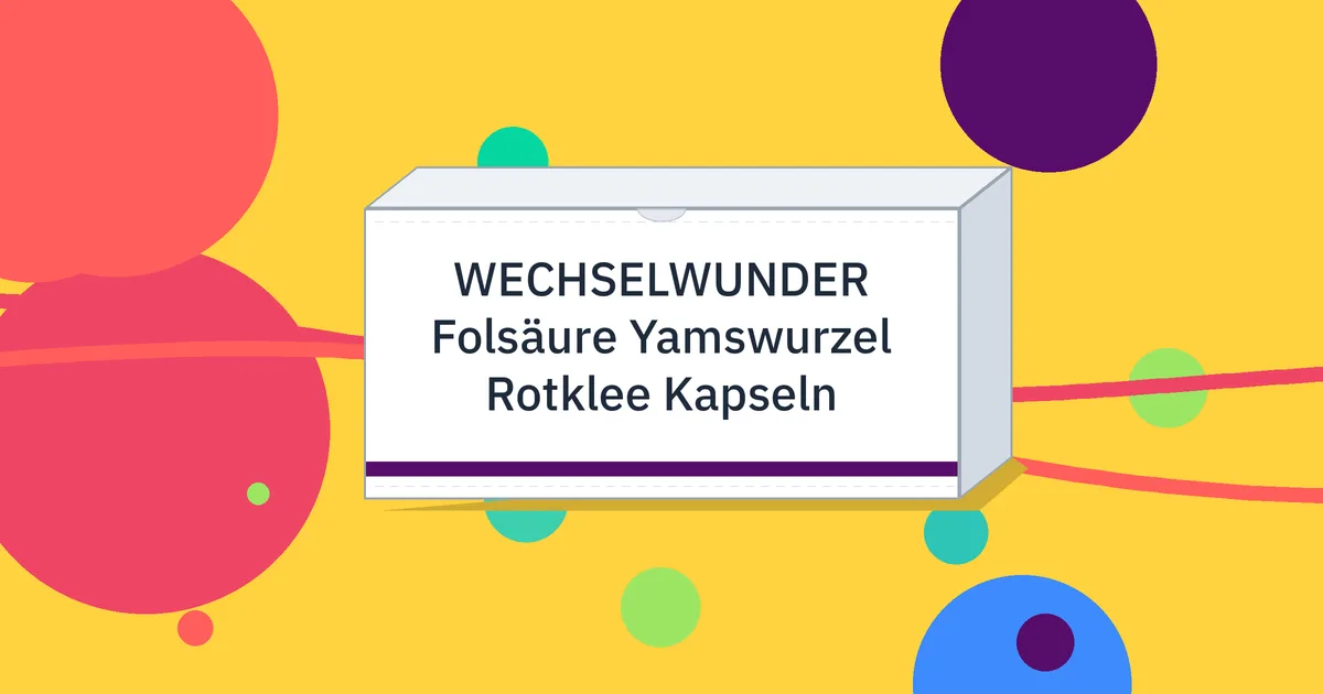 Symbolbild: Packung mit der Aufschrift WECHSELWUNDER Folsäure Yamswurzel Rotklee Kapseln (PZN 19409097) – Verfügbarkeit und Bezug in Apotheken in Frankfurt am Main