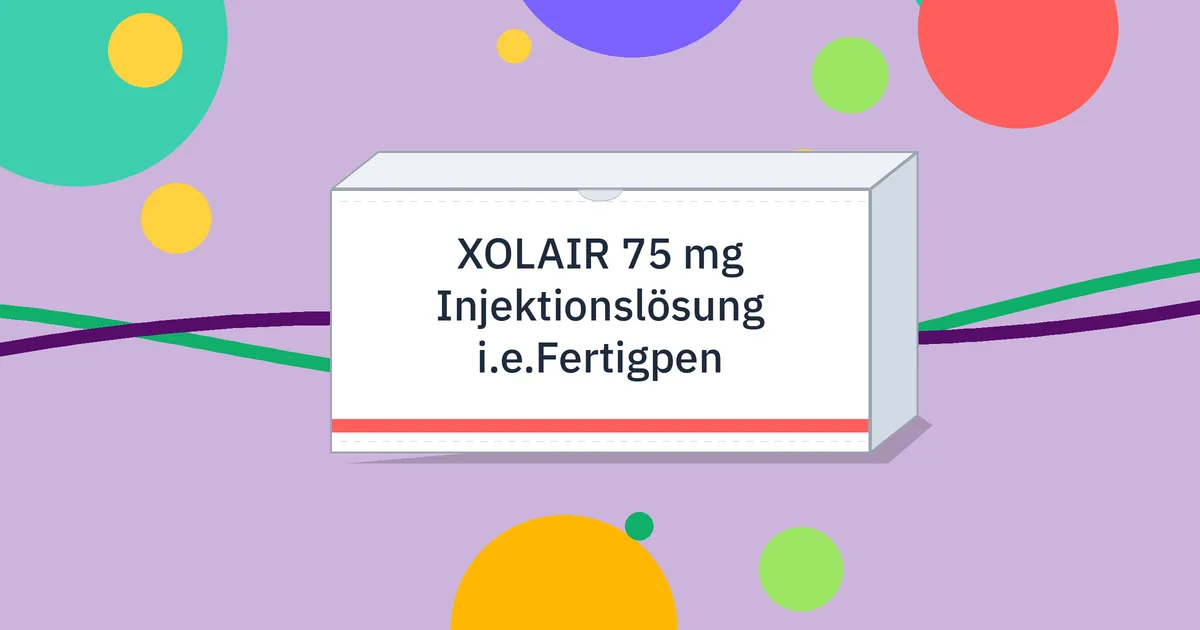 Symbolbild: Packung mit der Aufschrift XOLAIR 75 mg Injektionslösung i.e.Fertigpen (PZN 19657398) – Verfügbarkeit und Bezug in Apotheken in Frankfurt am Main