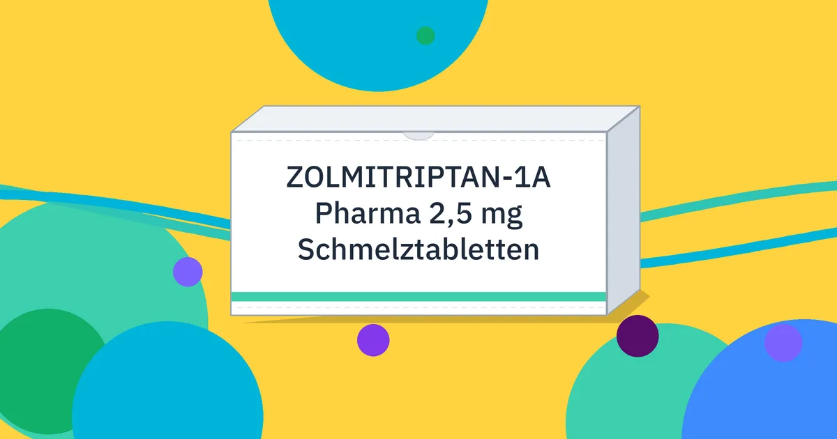 Symbolbild: Packung mit der Aufschrift ZOLMITRIPTAN-1A Pharma 2,5 mg Schmelztabletten (PZN 09427415) – Verfügbarkeit und Bezug in Apotheken in Frankfurt am Main