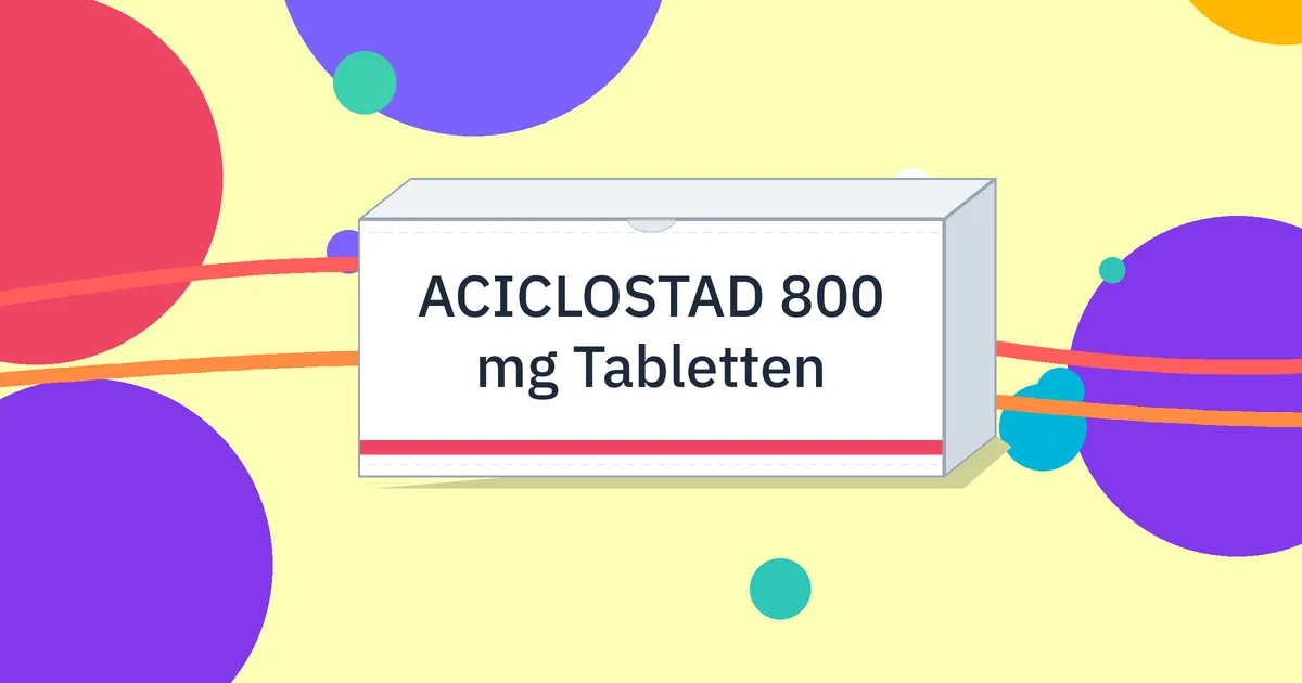 Symbolbild: Packung mit der Aufschrift ACICLOSTAD 800 mg Tabletten (PZN 06873189) – Verfügbarkeit und Bezug in Apotheken in Frankfurt am Main