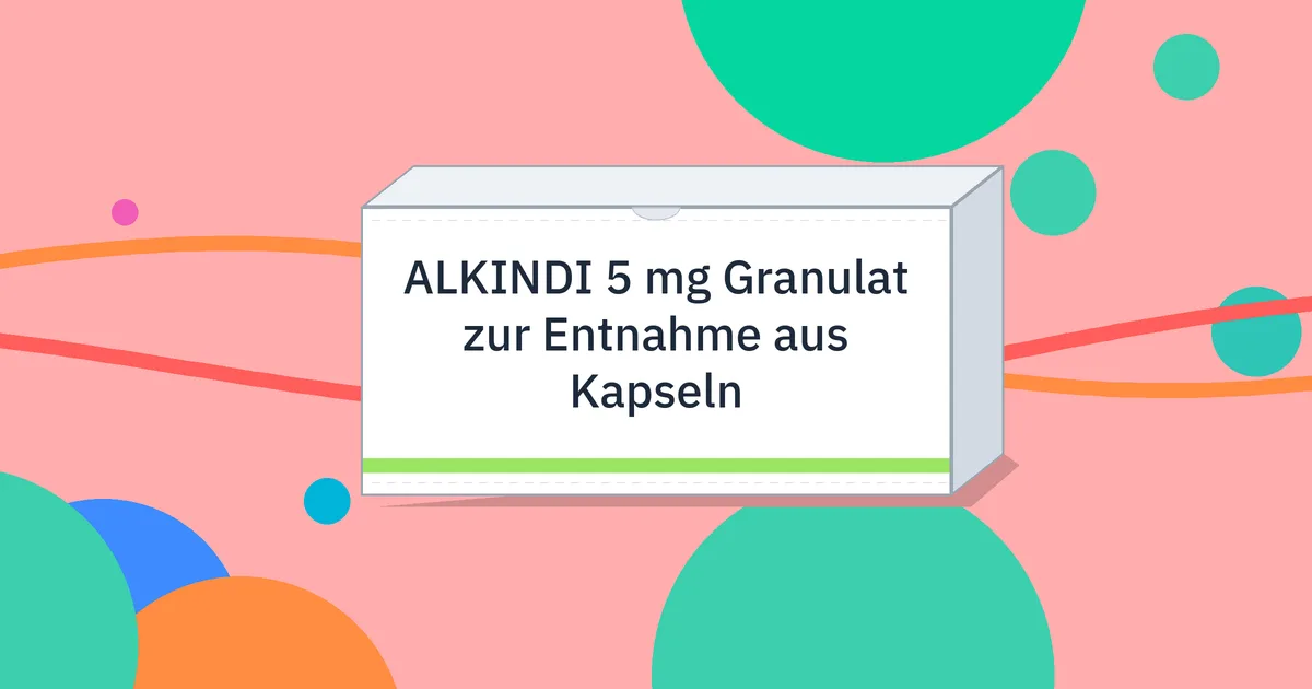 Symbolbild: Packung mit der Aufschrift ALKINDI 5 mg Granulat zur Entnahme aus Kapseln (PZN 13918745) – Verfügbarkeit und Bezug in Apotheken in Frankfurt am Main