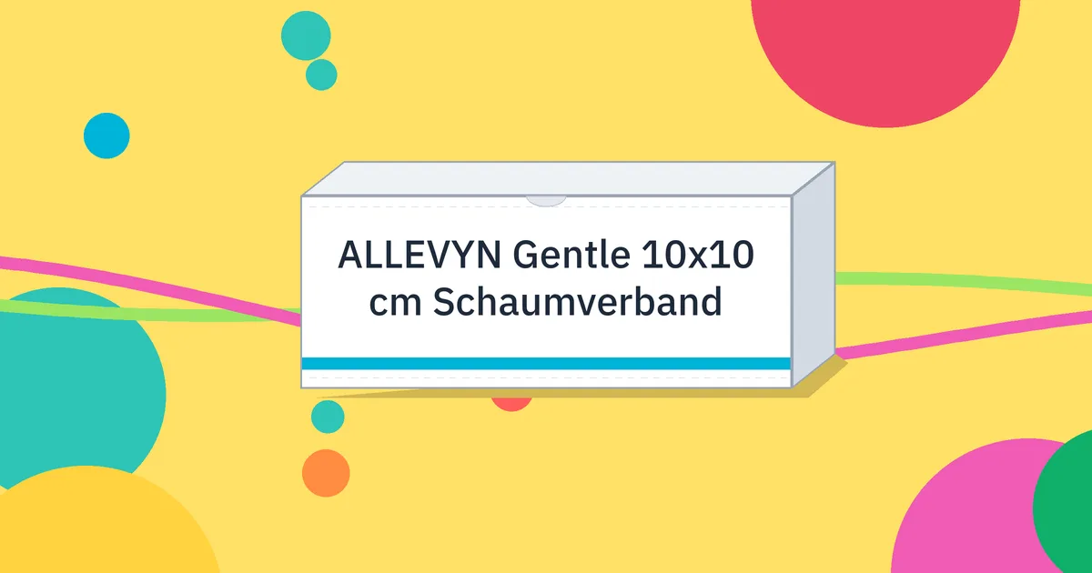 Symbolbild: Packung mit der Aufschrift ALLEVYN Gentle 10x10 cm Schaumverband (PZN 17606215) – Verfügbarkeit und Bezug in Apotheken in Frankfurt am Main