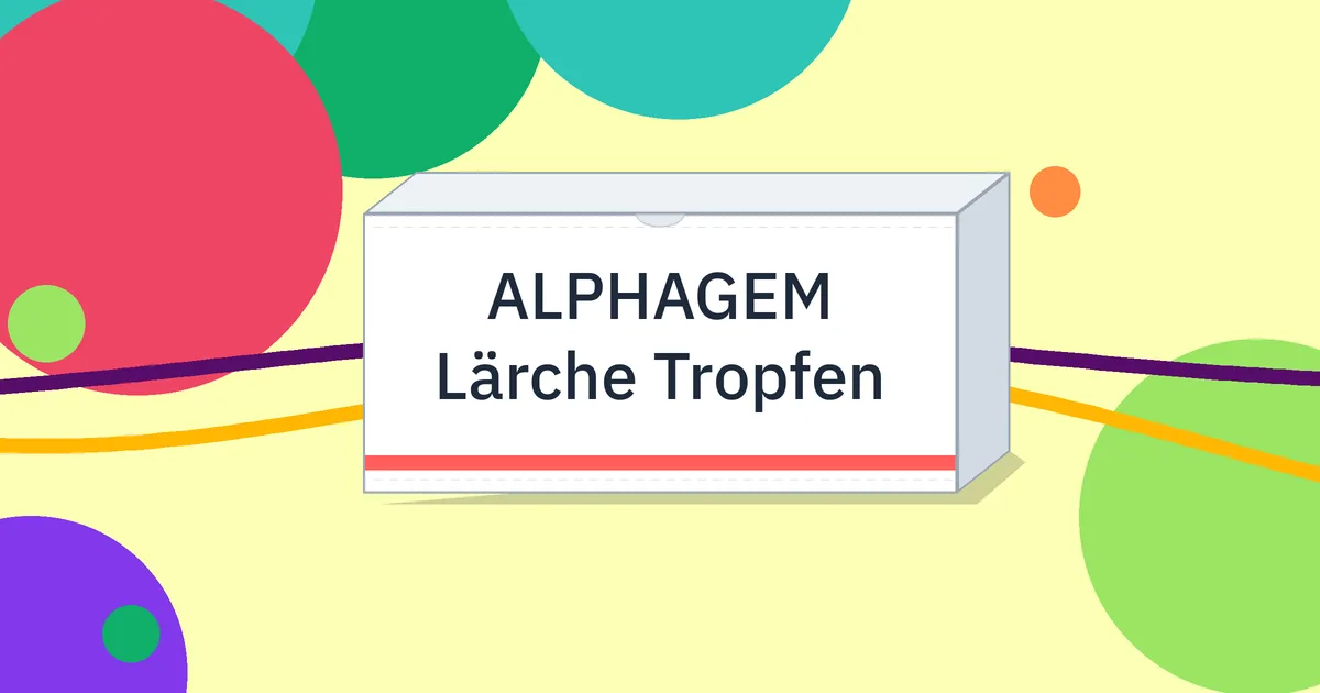 Symbolbild: Packung mit der Aufschrift ALPHAGEM Lärche Tropfen (PZN 20297717) – Verfügbarkeit und Bezug in Apotheken in Frankfurt am Main