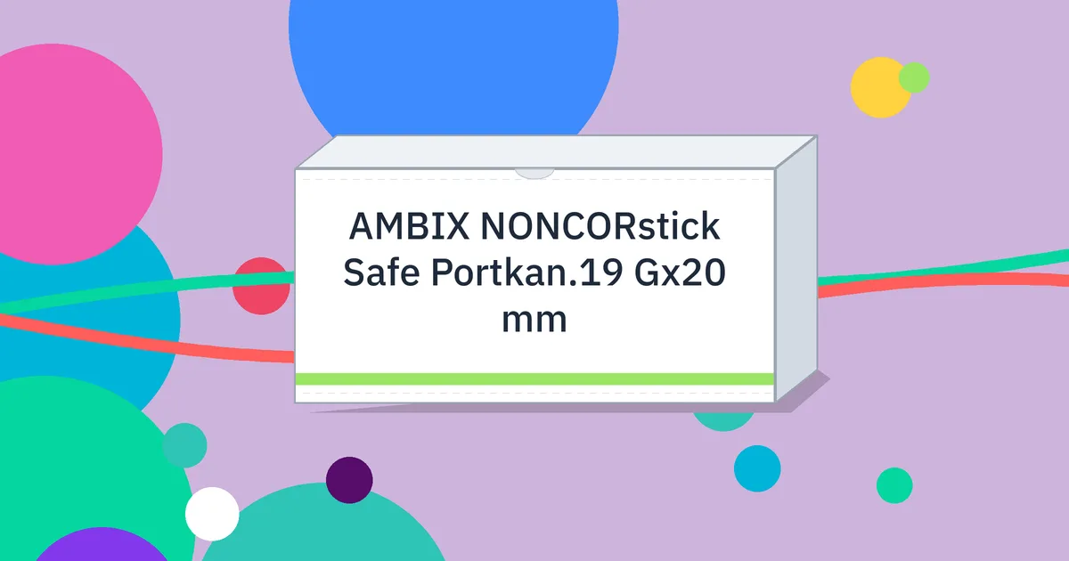 Symbolbild: Packung mit der Aufschrift AMBIX NONCORstick Safe Portkan.19 Gx20 mm (PZN 15565529) – Verfügbarkeit und Bezug in Apotheken in Frankfurt am Main