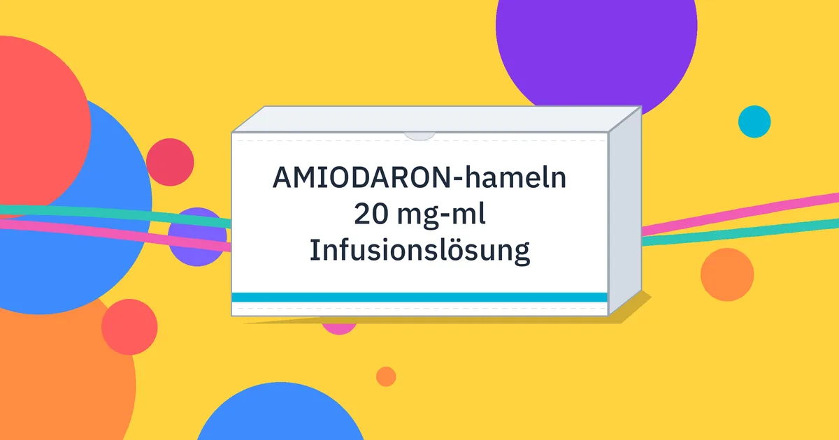 Symbolbild: Packung mit der Aufschrift AMIODARON-hameln 20 mg-ml Infusionslösung (PZN 17592281) – Verfügbarkeit und Bezug in Apotheken in Frankfurt am Main