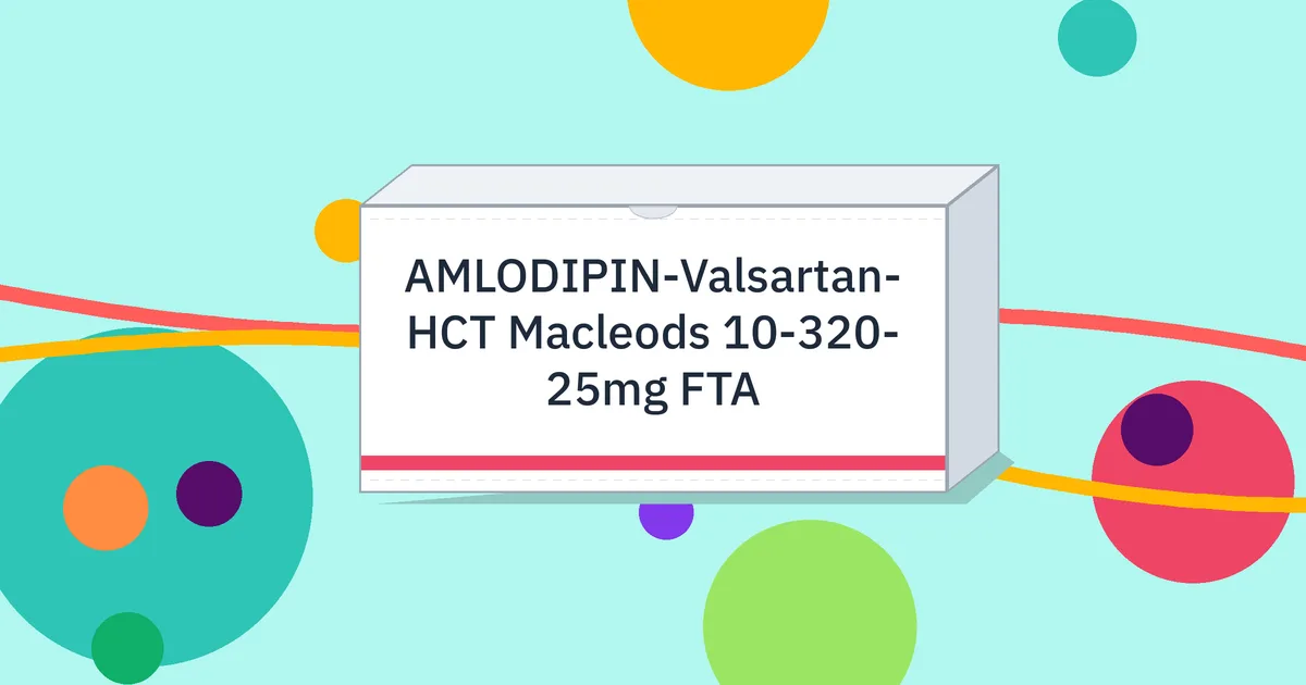 Symbolbild: Packung mit der Aufschrift AMLODIPIN-Valsartan-HCT Macleods 10-320-25mg FTA (PZN 20410160) – Verfügbarkeit und Bezug in Apotheken in Frankfurt am Main