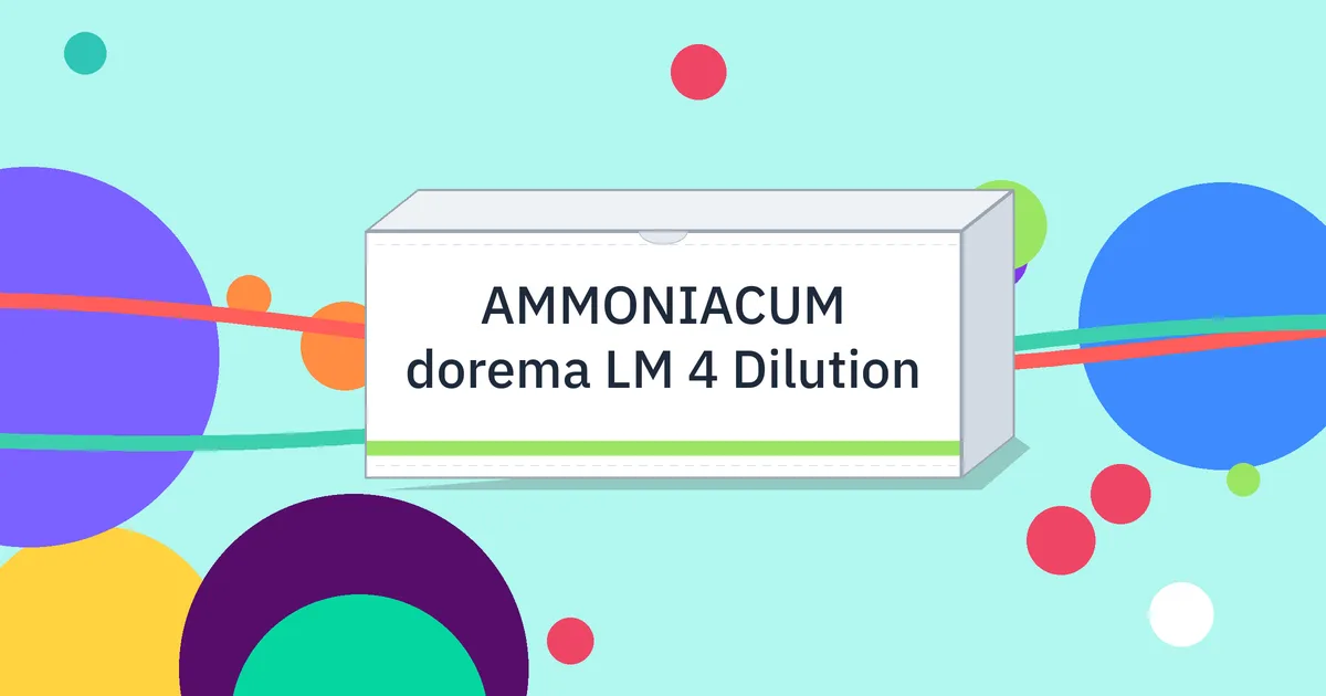 Symbolbild: Packung mit der Aufschrift AMMONIACUM dorema LM 4 Dilution (PZN 13318896) – Verfügbarkeit und Bezug in Apotheken in Frankfurt am Main