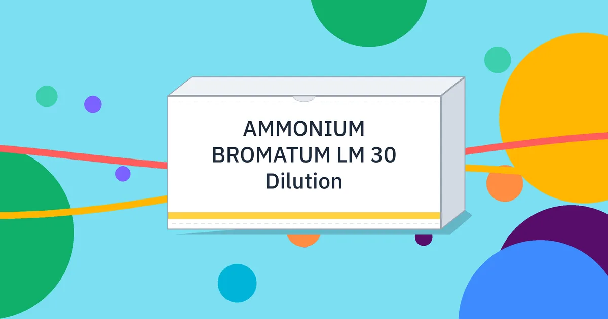 Symbolbild: Packung mit der Aufschrift AMMONIUM BROMATUM LM 30 Dilution (PZN 13320628) – Verfügbarkeit und Bezug in Apotheken in Frankfurt am Main