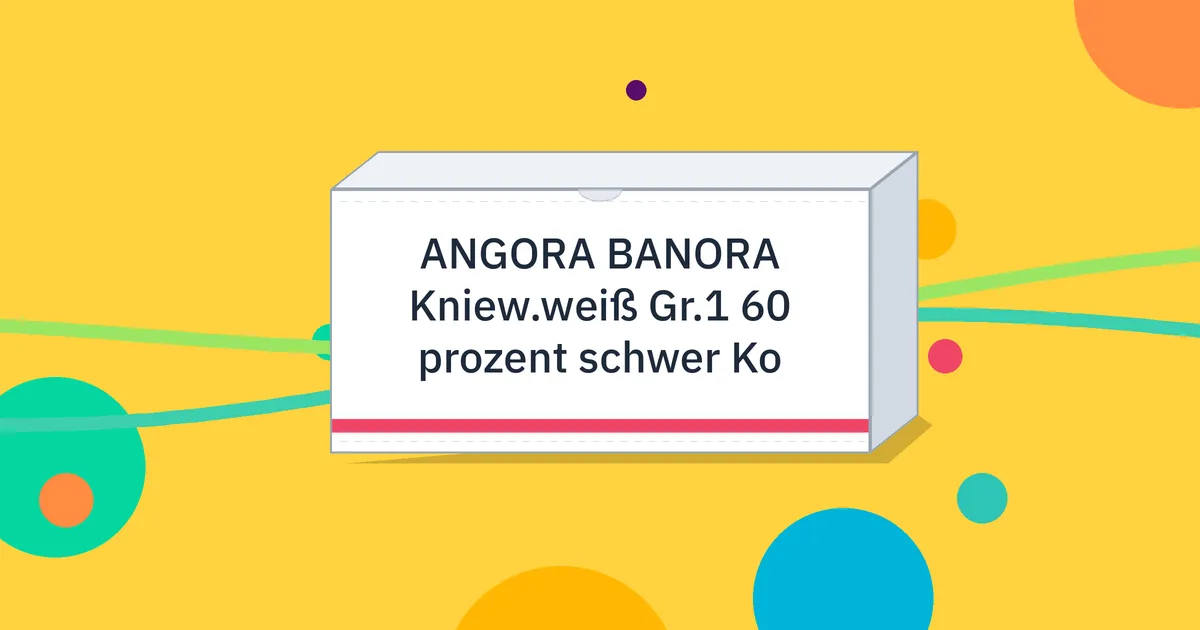 Symbolbild: Packung mit der Aufschrift ANGORA BANORA Kniew.weiß Gr.1 60 prozent schwer Ko (PZN 02769064) – Verfügbarkeit und Bezug in Apotheken in Frankfurt am Main