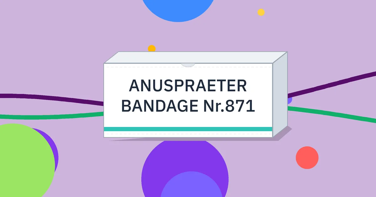 Symbolbild: Packung mit der Aufschrift ANUSPRAETER BANDAGE Nr.871 (PZN 01960802) – Verfügbarkeit und Bezug in Apotheken in Frankfurt am Main