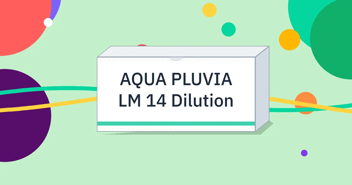 Symbolbild: Packung mit der Aufschrift AQUA PLUVIA LM 14 Dilution (PZN 12765989) – Verfügbarkeit und Bezug in Apotheken in Frankfurt am Main