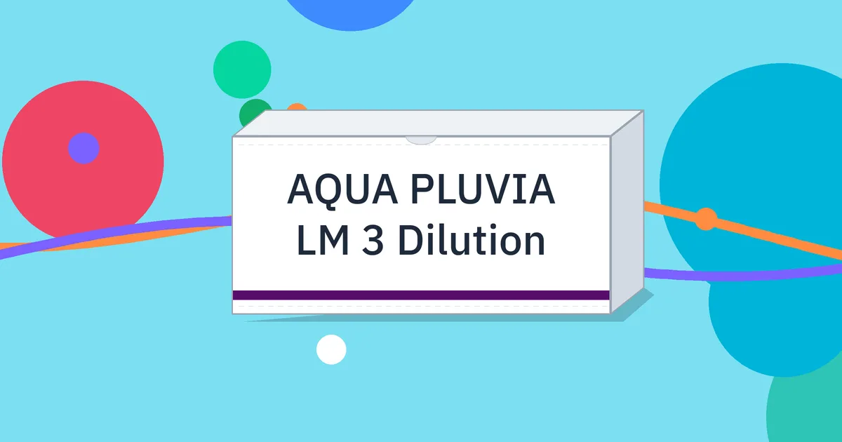 Symbolbild: Packung mit der Aufschrift AQUA PLUVIA LM 3 Dilution (PZN 12765848) – Verfügbarkeit und Bezug in Apotheken in Frankfurt am Main
