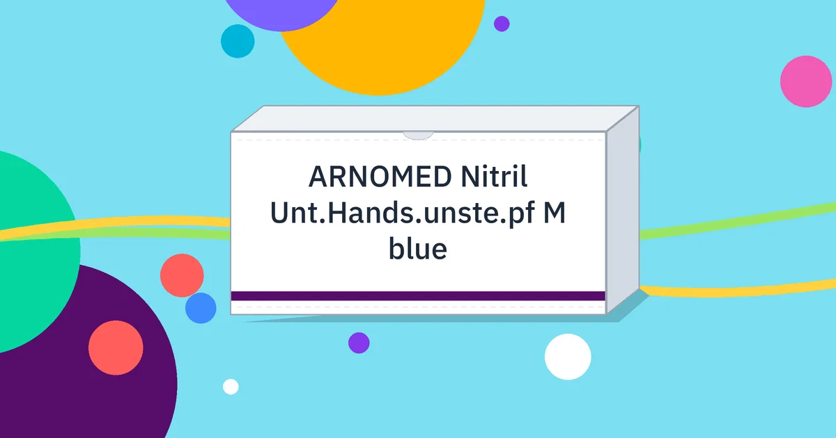 Symbolbild: Packung mit der Aufschrift ARNOMED Nitril Unt.Hands.unste.pf M blue (PZN 13699467) – Verfügbarkeit und Bezug in Apotheken in Frankfurt am Main