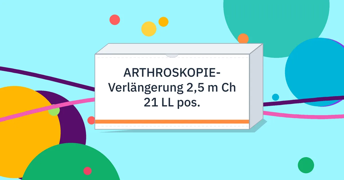 Symbolbild: Packung mit der Aufschrift ARTHROSKOPIE-Verlängerung 2,5 m Ch 21 LL pos. (PZN 17487650) – Verfügbarkeit und Bezug in Apotheken in Frankfurt am Main