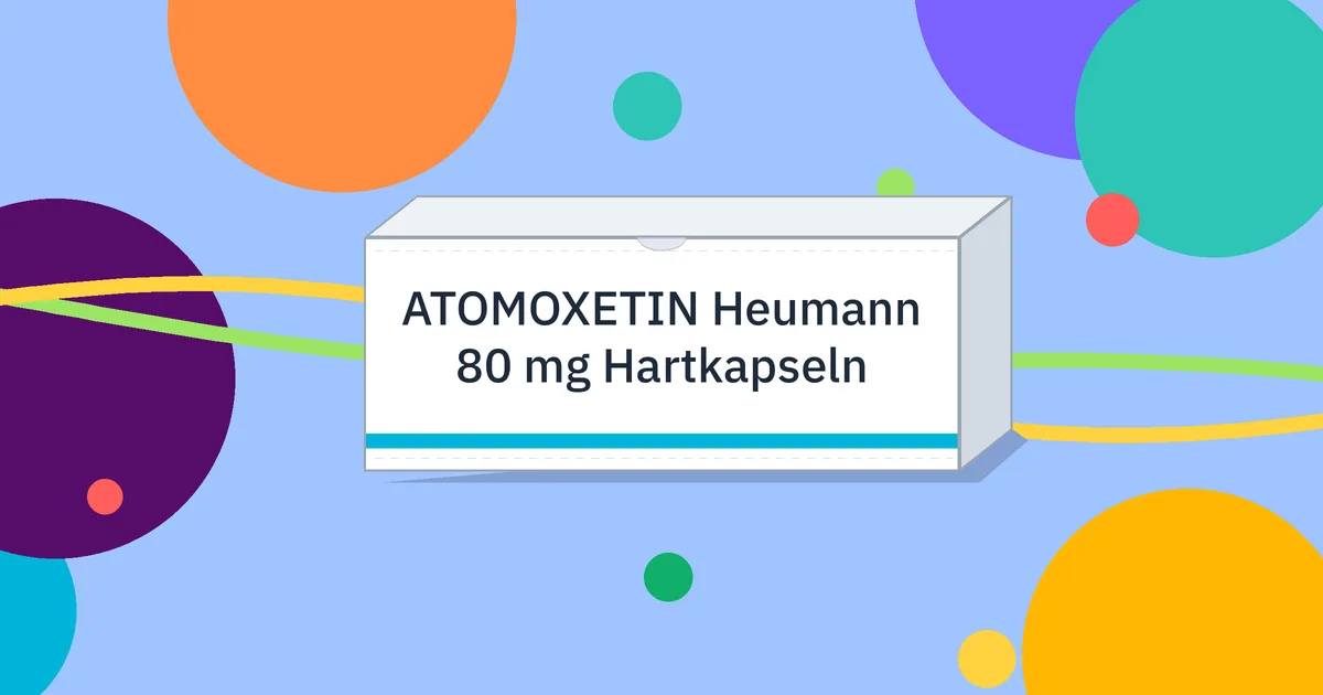 Symbolbild: Packung mit der Aufschrift ATOMOXETIN Heumann 80 mg Hartkapseln (PZN 14064021) – Verfügbarkeit und Bezug in Apotheken in Frankfurt am Main