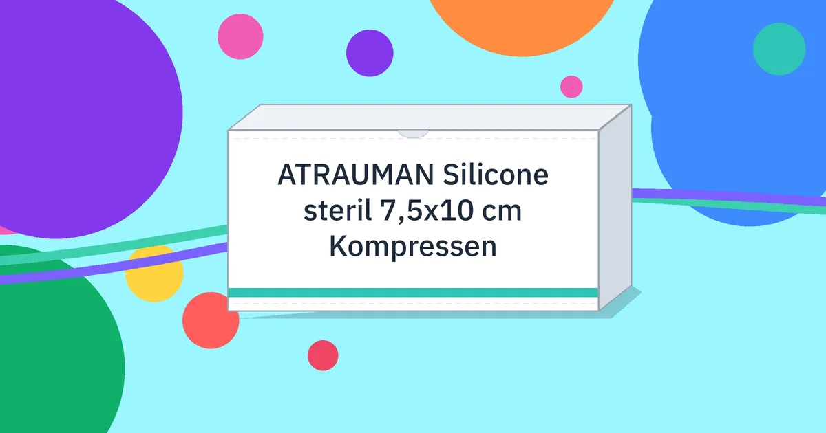 Symbolbild: Packung mit der Aufschrift ATRAUMAN Silicone steril 7,5x10 cm Kompressen (PZN 18124837) – Verfügbarkeit und Bezug in Apotheken in Frankfurt am Main