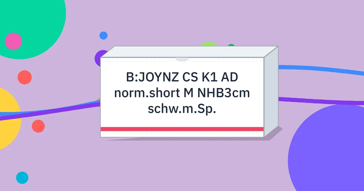 Symbolbild: Packung mit der Aufschrift B:JOYNZ CS K1 AD norm.short M NHB3cm schw.m.Sp. (PZN 20529228) – Verfügbarkeit und Bezug in Apotheken in Frankfurt am Main