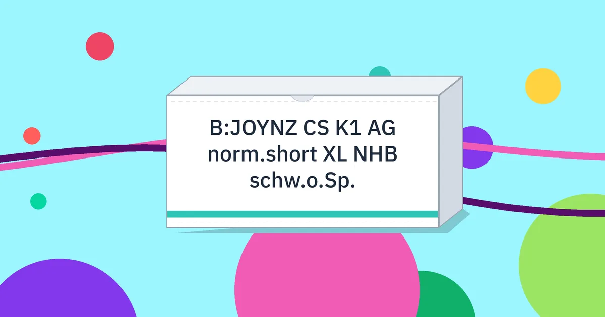 Symbolbild: Packung mit der Aufschrift B:JOYNZ CS K1 AG norm.short XL NHB schw.o.Sp. (PZN 20534502) – Verfügbarkeit und Bezug in Apotheken in Frankfurt am Main