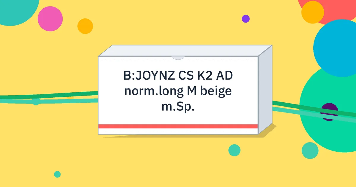 Symbolbild: Packung mit der Aufschrift B:JOYNZ CS K2 AD norm.long M beige m.Sp. (PZN 20528370) – Verfügbarkeit und Bezug in Apotheken in Frankfurt am Main
