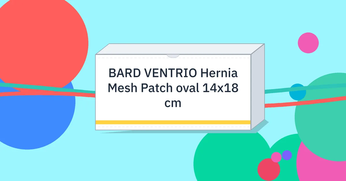 Symbolbild: Packung mit der Aufschrift BARD VENTRIO Hernia Mesh Patch oval 14x18 cm (PZN 05853730) – Verfügbarkeit und Bezug in Apotheken in Frankfurt am Main