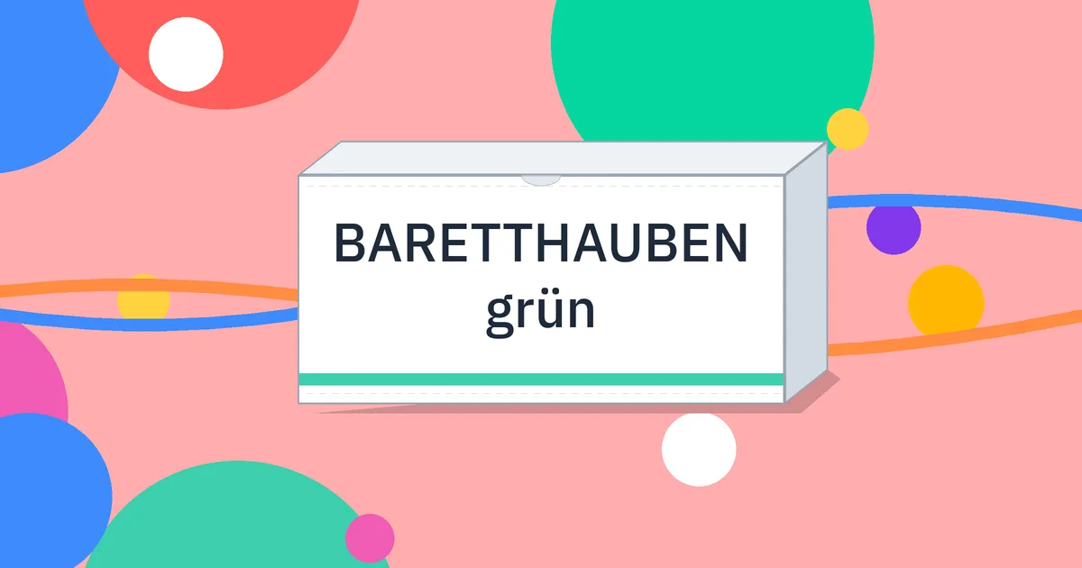 Symbolbild: Packung mit der Aufschrift BARETTHAUBEN grün (PZN 03409020) – Verfügbarkeit und Bezug in Apotheken in Frankfurt am Main