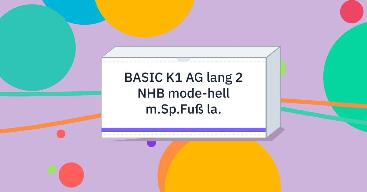Symbolbild: Packung mit der Aufschrift BASIC K1 AG lang 2 NHB mode-hell m.Sp.Fuß la. (PZN 20260051) – Verfügbarkeit und Bezug in Apotheken in Frankfurt am Main