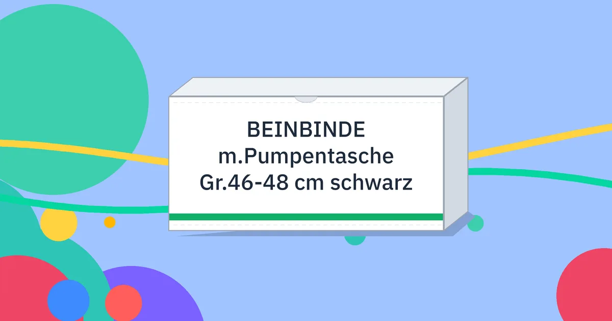 Symbolbild: Packung mit der Aufschrift BEINBINDE m.Pumpentasche Gr.46-48 cm schwarz (PZN 12461048) – Verfügbarkeit und Bezug in Apotheken in Frankfurt am Main