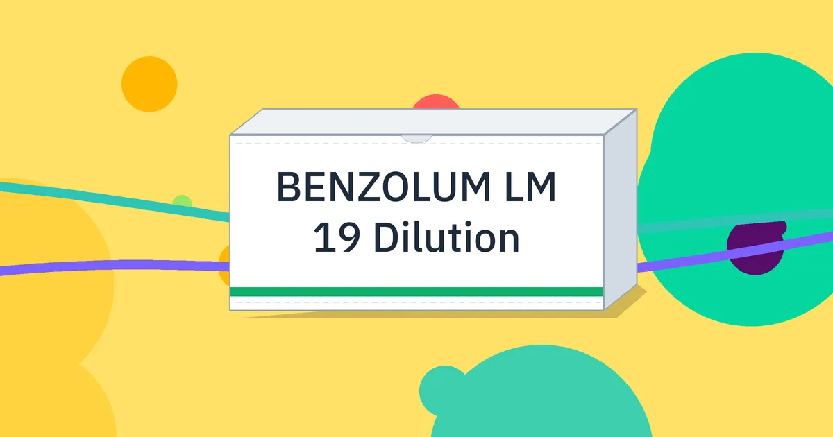 Symbolbild: Packung mit der Aufschrift BENZOLUM LM 19 Dilution (PZN 12792555) – Verfügbarkeit und Bezug in Apotheken in Frankfurt am Main