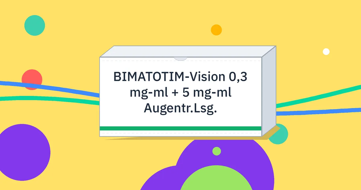 Symbolbild: Packung mit der Aufschrift BIMATOTIM-Vision 0,3 mg-ml + 5 mg-ml Augentr.Lsg. (PZN 14329169) – Verfügbarkeit und Bezug in Apotheken in Frankfurt am Main