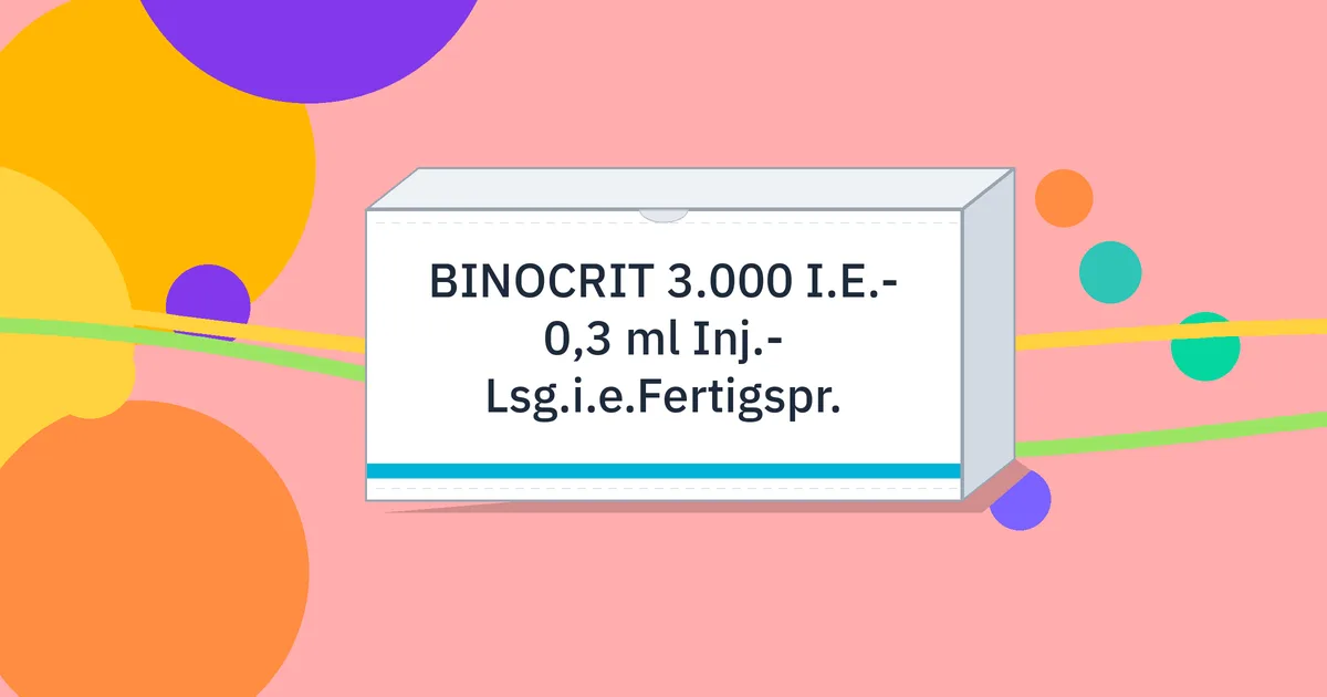 Symbolbild: Packung mit der Aufschrift BINOCRIT 3.000 I.E.-0,3 ml Inj.-Lsg.i.e.Fertigspr. (PZN 16884260) – Verfügbarkeit und Bezug in Apotheken in Frankfurt am Main