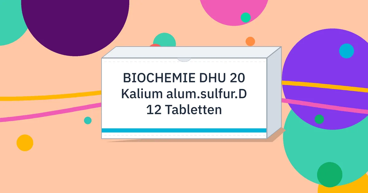 Symbolbild: Packung mit der Aufschrift BIOCHEMIE DHU 20 Kalium alum.sulfur.D 12 Tabletten (PZN 06584491) – Verfügbarkeit und Bezug in Apotheken in Frankfurt am Main