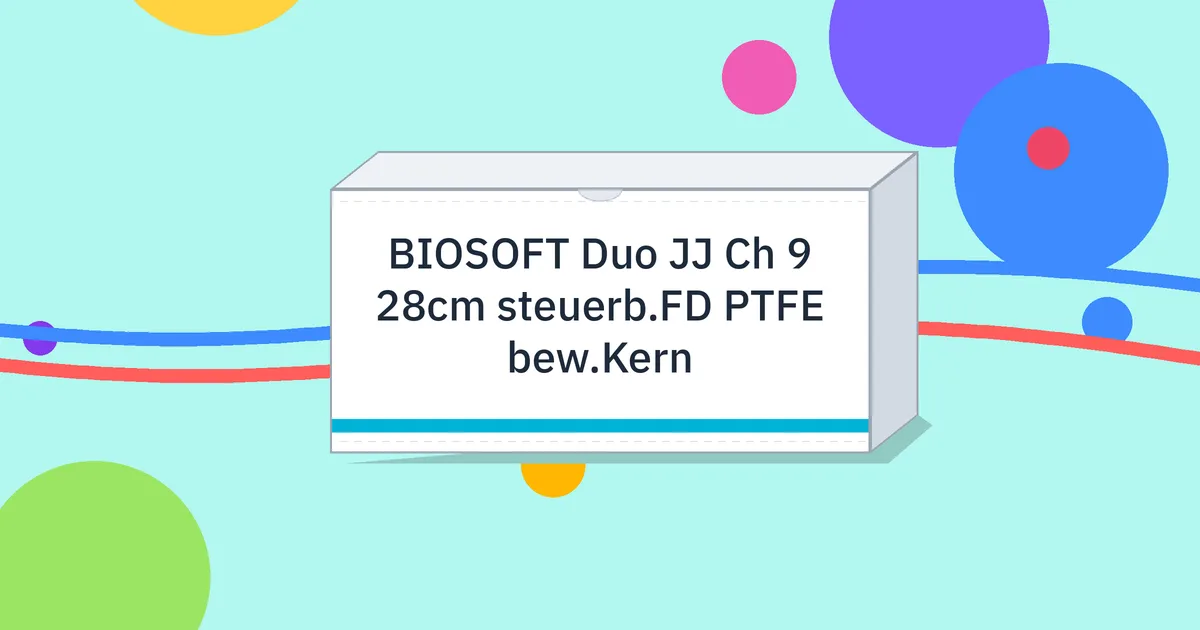 Symbolbild: Packung mit der Aufschrift BIOSOFT Duo JJ Ch 9 28cm steuerb.FD PTFE bew.Kern (PZN 17509877) – Verfügbarkeit und Bezug in Apotheken in Frankfurt am Main