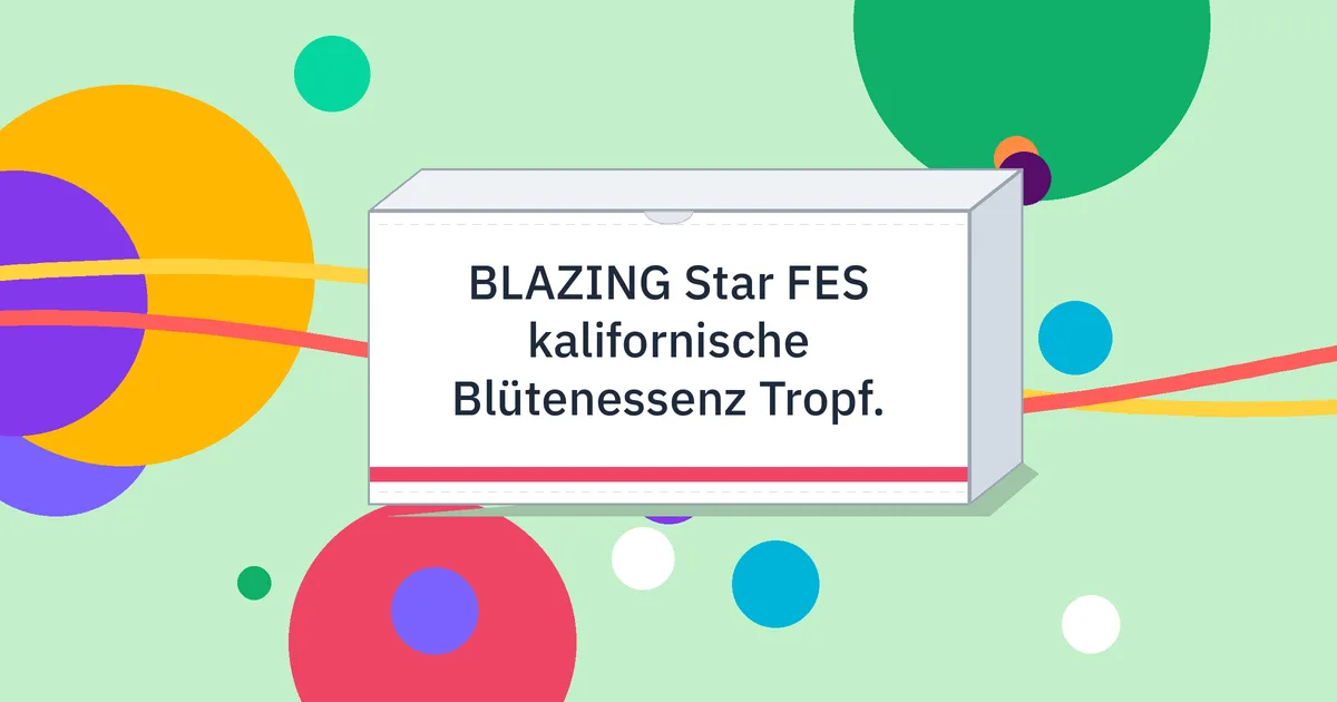 Symbolbild: Packung mit der Aufschrift BLAZING Star FES kalifornische Blütenessenz Tropf. (PZN 18809624) – Verfügbarkeit und Bezug in Apotheken in Frankfurt am Main