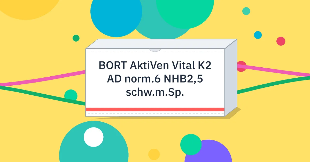 Symbolbild: Packung mit der Aufschrift BORT AktiVen Vital K2 AD norm.6 NHB2,5 schw.m.Sp. (PZN 17498091) – Verfügbarkeit und Bezug in Apotheken in Frankfurt am Main