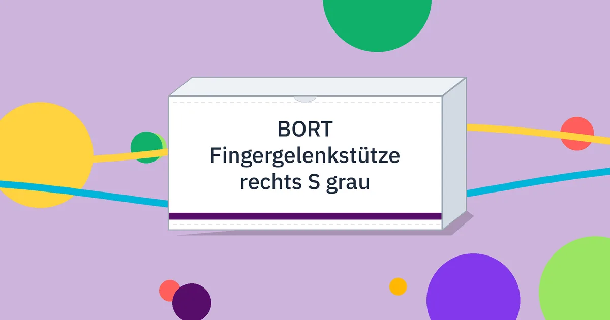 Symbolbild: Packung mit der Aufschrift BORT Fingergelenkstütze rechts S grau (PZN 16317360) – Verfügbarkeit und Bezug in Apotheken in Frankfurt am Main