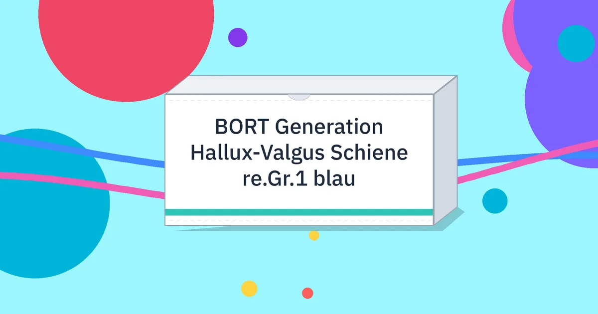 Symbolbild: Packung mit der Aufschrift BORT Generation Hallux-Valgus Schiene re.Gr.1 blau (PZN 13911772) – Verfügbarkeit und Bezug in Apotheken in Frankfurt am Main
