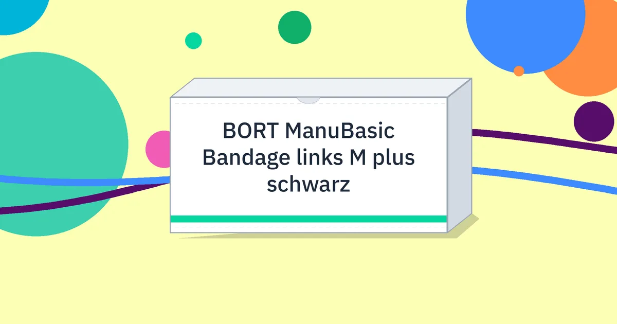 Symbolbild: Packung mit der Aufschrift BORT ManuBasic Bandage links M plus schwarz (PZN 16317762) – Verfügbarkeit und Bezug in Apotheken in Frankfurt am Main