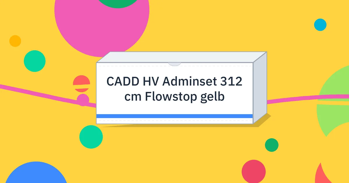 Symbolbild: Packung mit der Aufschrift CADD HV Adminset 312 cm Flowstop gelb (PZN 11242290) – Verfügbarkeit und Bezug in Apotheken in Frankfurt am Main