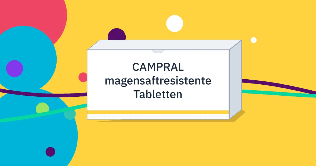 Symbolbild: Packung mit der Aufschrift CAMPRAL magensaftresistente Tabletten (PZN 00954538) – Verfügbarkeit und Bezug in Apotheken in Frankfurt am Main