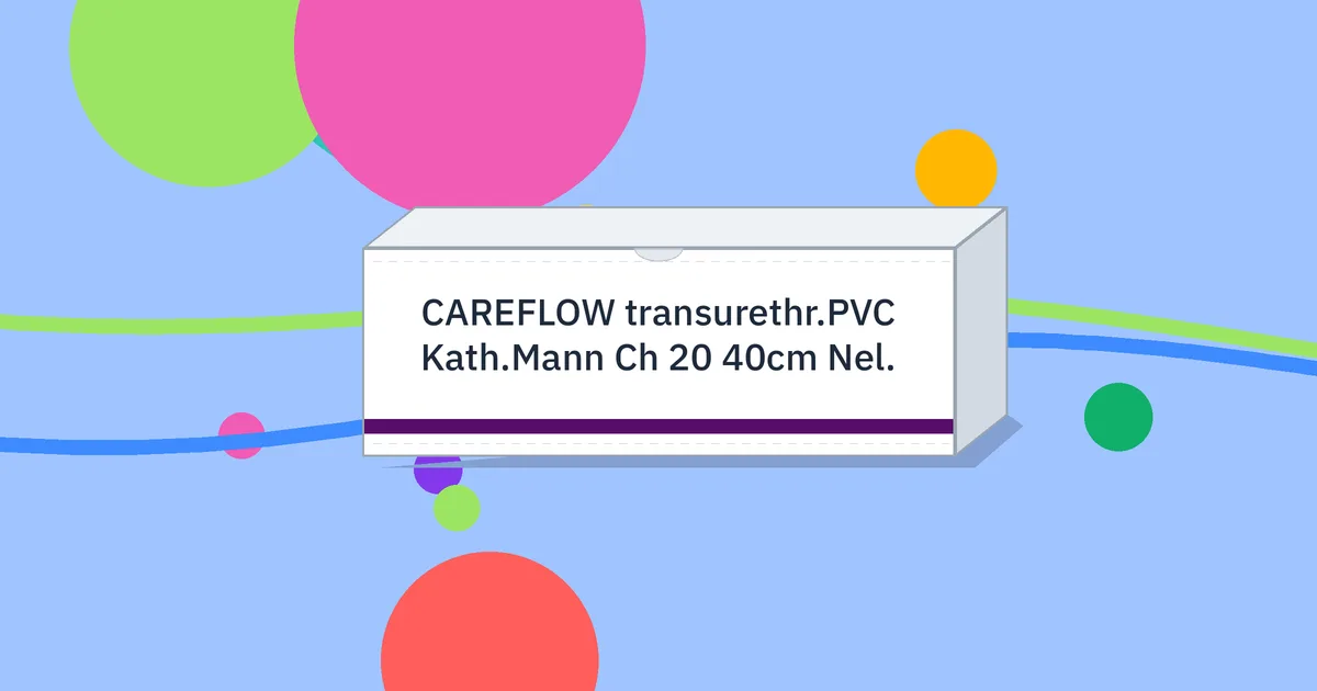 Symbolbild: Packung mit der Aufschrift CAREFLOW transurethr.PVC Kath.Mann Ch 20 40cm Nel. (PZN 18321101) – Verfügbarkeit und Bezug in Apotheken in Frankfurt am Main