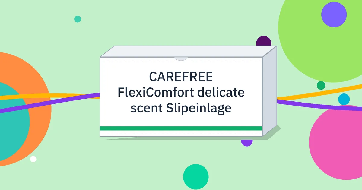 Symbolbild: Packung mit der Aufschrift CAREFREE FlexiComfort delicate scent Slipeinlage (PZN 18455971) – Verfügbarkeit und Bezug in Apotheken in Frankfurt am Main
