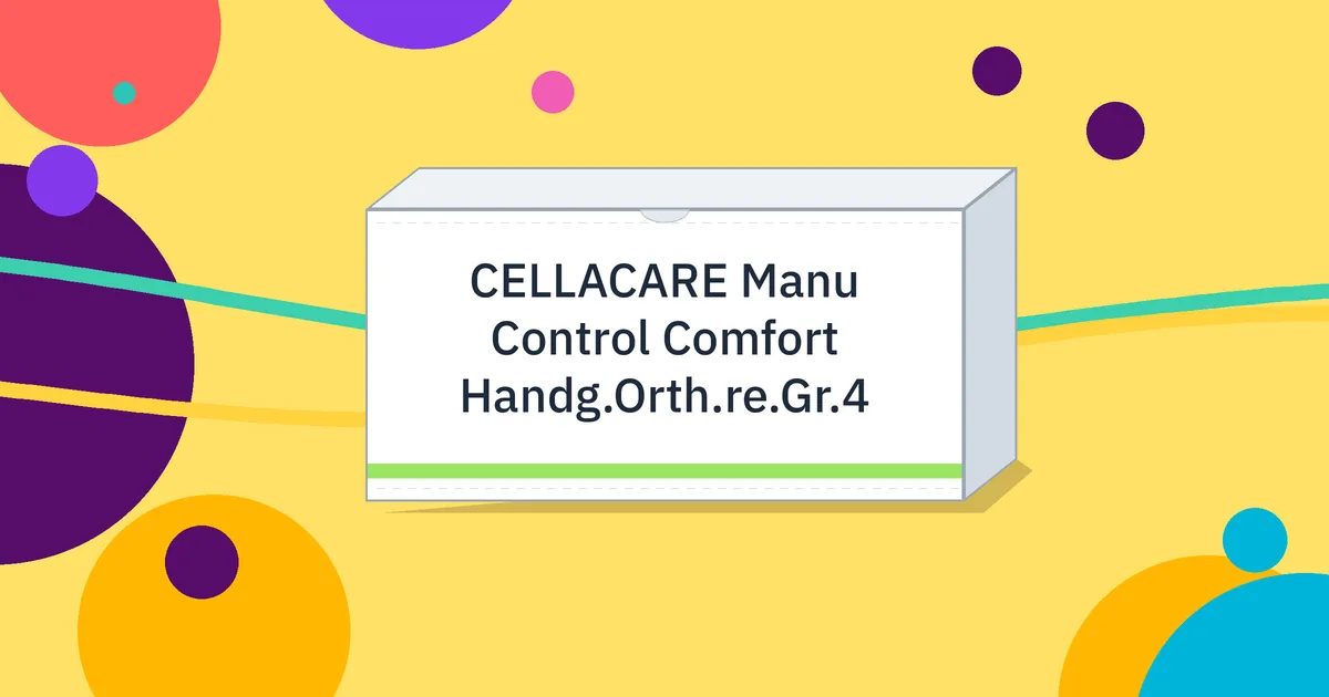 Symbolbild: Packung mit der Aufschrift CELLACARE Manu Control Comfort Handg.Orth.re.Gr.4 (PZN 16738819) – Verfügbarkeit und Bezug in Apotheken in Frankfurt am Main