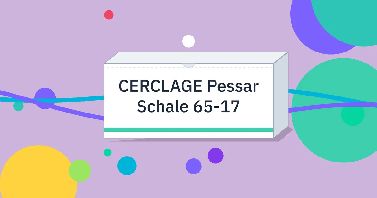 Symbolbild: Packung mit der Aufschrift CERCLAGE Pessar Schale 65-17 (PZN 04570326) – Verfügbarkeit und Bezug in Apotheken in Frankfurt am Main