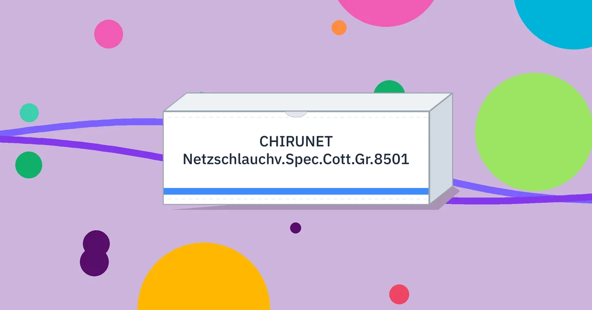 Symbolbild: Packung mit der Aufschrift CHIRUNET Netzschlauchv.Spec.Cott.Gr.8501 (PZN 08536935) – Verfügbarkeit und Bezug in Apotheken in Frankfurt am Main