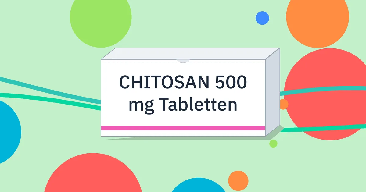 Symbolbild: Packung mit der Aufschrift CHITOSAN 500 mg Tabletten (PZN 11727277) – Verfügbarkeit und Bezug in Apotheken in Frankfurt am Main