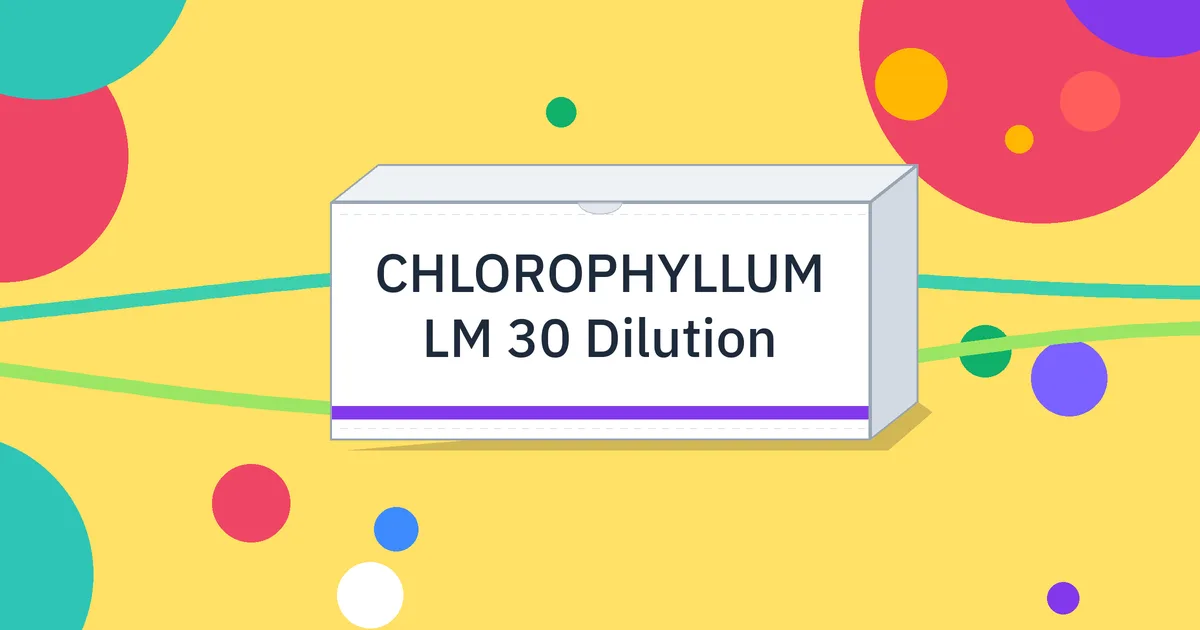 Symbolbild: Packung mit der Aufschrift CHLOROPHYLLUM LM 30 Dilution (PZN 13445229) – Verfügbarkeit und Bezug in Apotheken in Frankfurt am Main