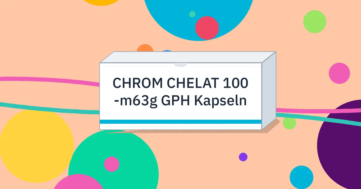 Symbolbild: Packung mit der Aufschrift CHROM CHELAT 100 -m63g GPH Kapseln (PZN 10305278) – Verfügbarkeit und Bezug in Apotheken in Frankfurt am Main